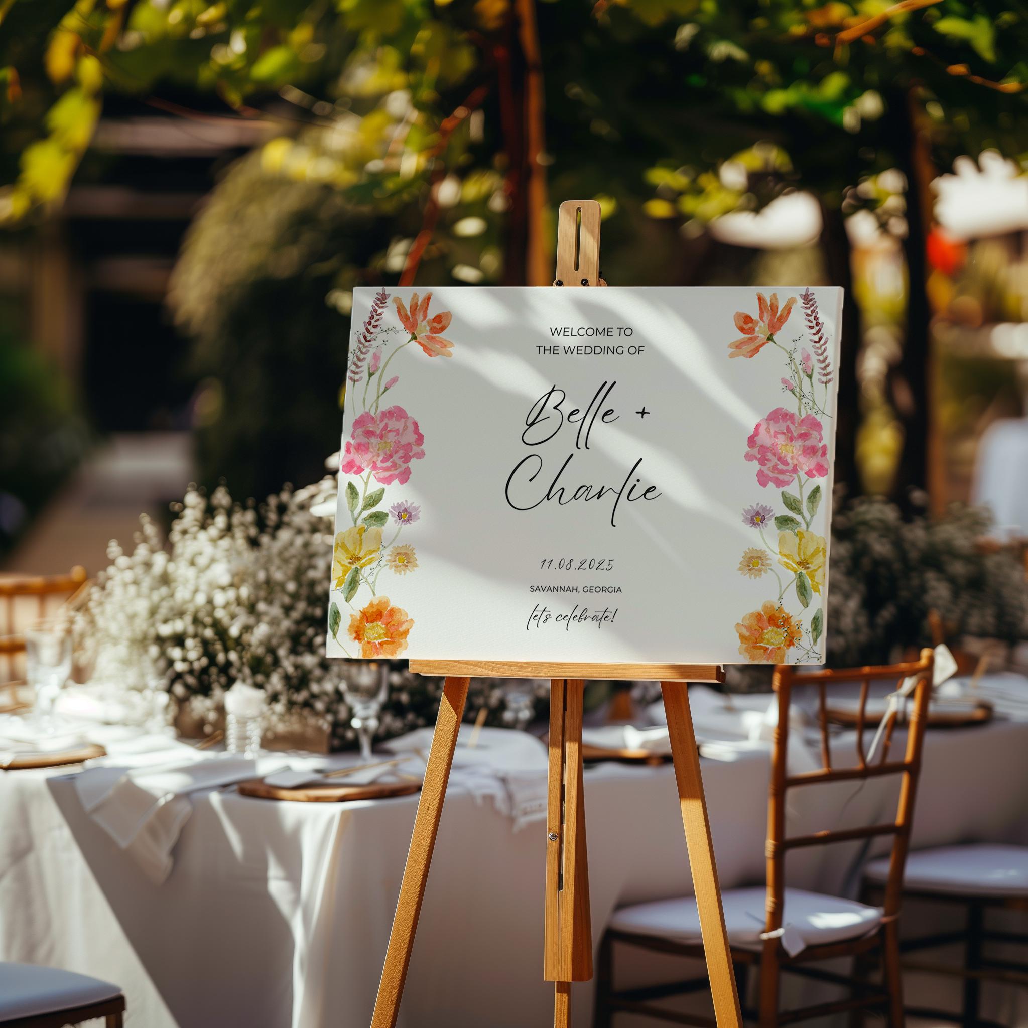 Watercolor Floral Wedding Welcome Sign: Editable Template (digital ...