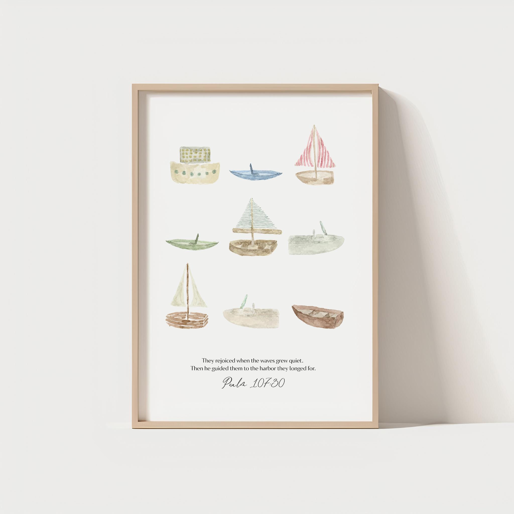 Sailboat Bible Verse Art | Psalm 107:10 Wall Print | Coastal Christian ...