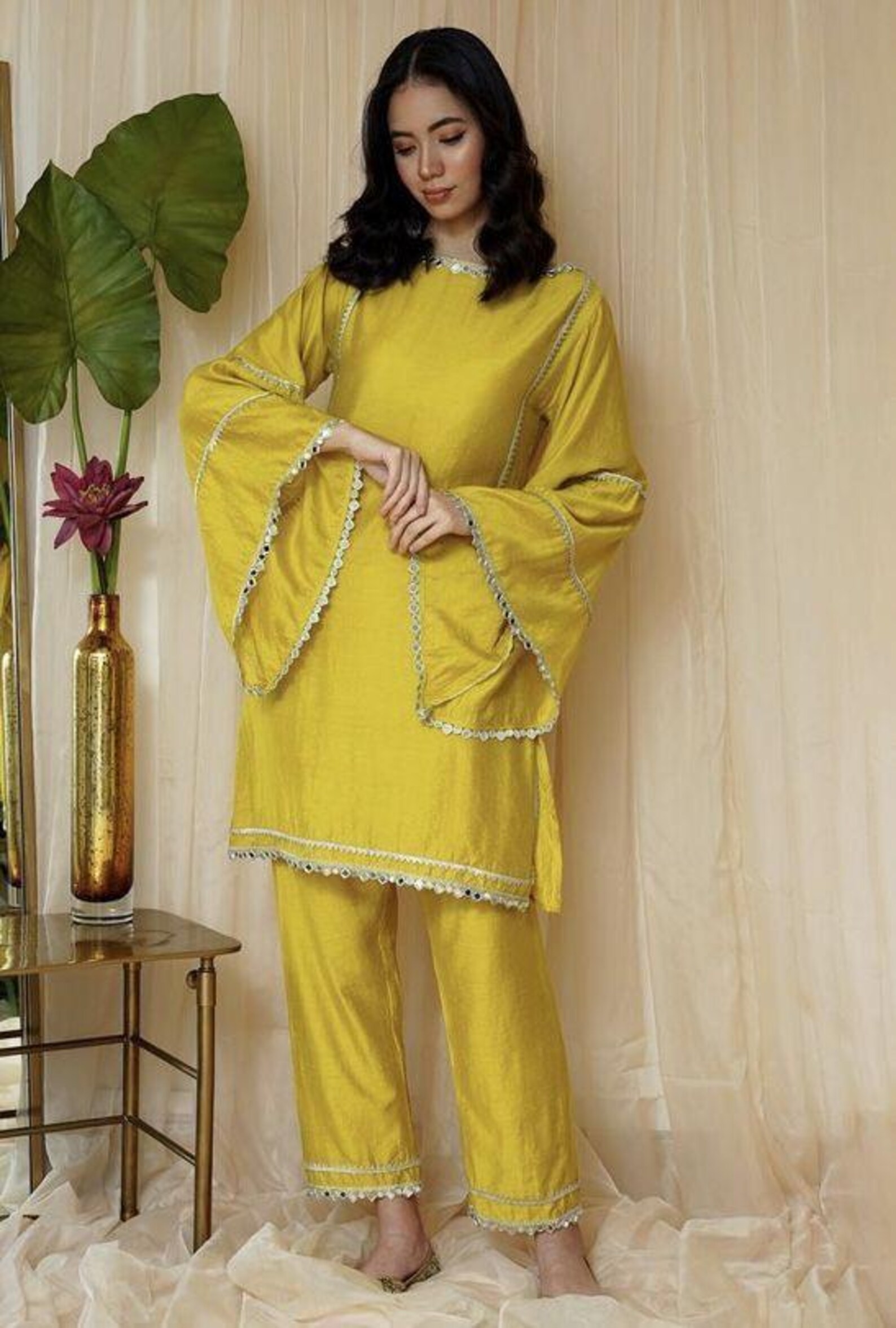Mustard Yellow Co Ord Set for Women Handmade Kurta Pant Set Festive ...