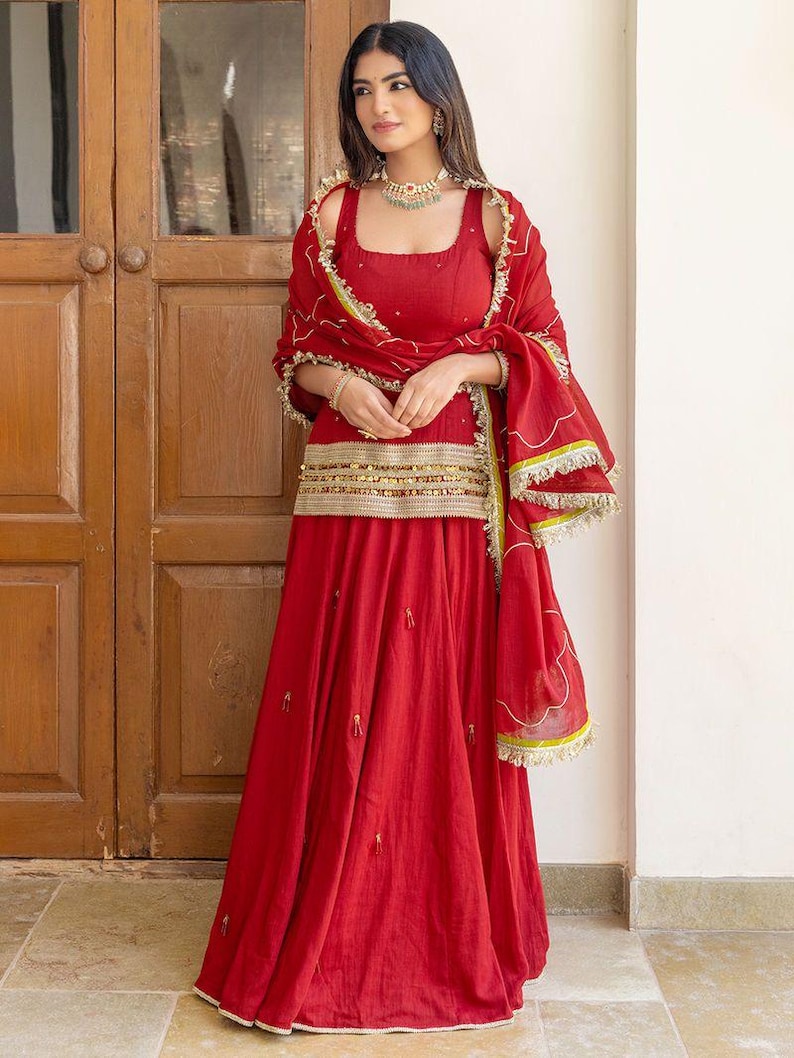 Red Bridal Sharara Suit With Dupatta | Indian Wedding Sharara Set ...