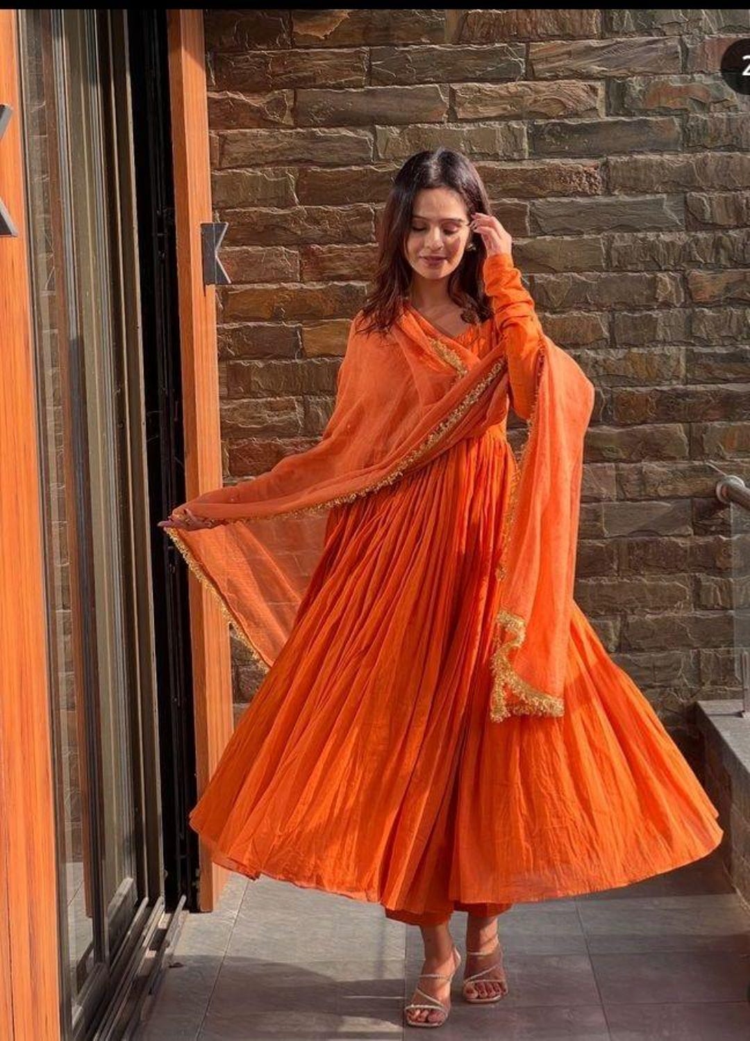 Rust Orange Anarkali Dress With Dupatta | Festive Indian Ethnic Outfit ...