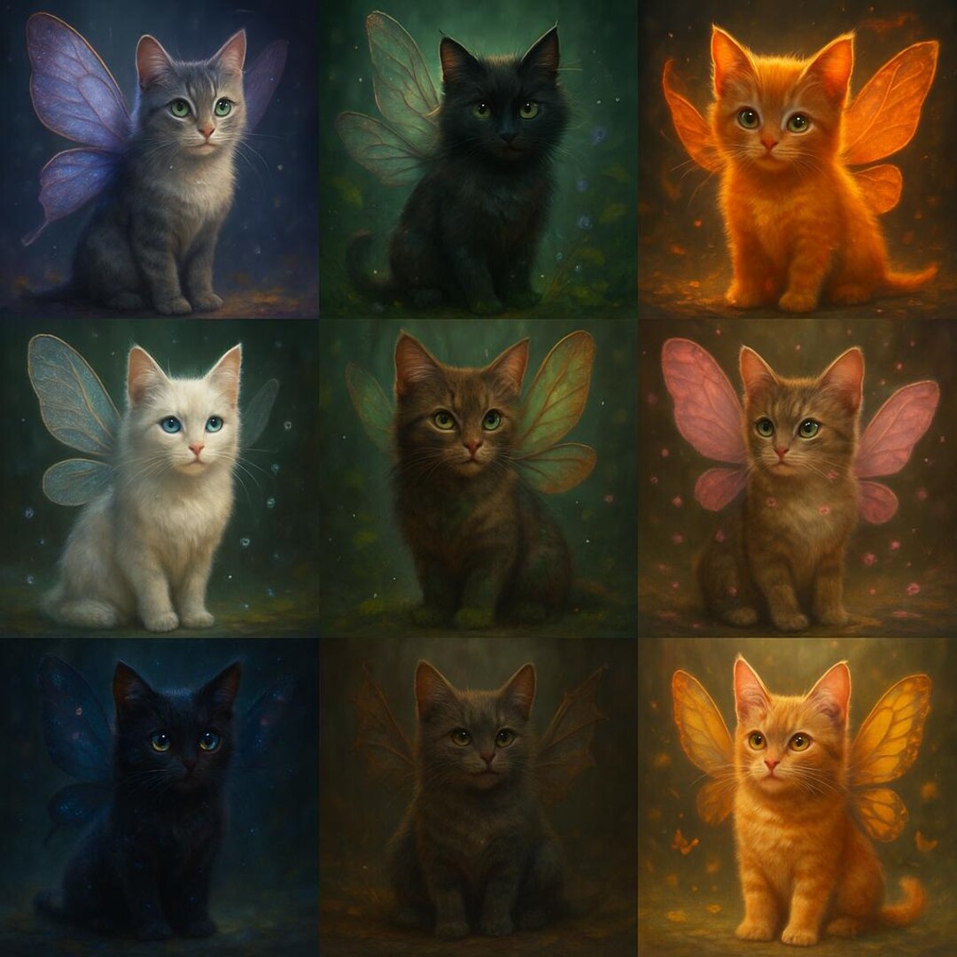 Magical Fairy Cat Art Print Set | Whimsical Fantasy Cats With Wings ...