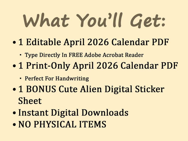 Editable April 2026 Calendar Printable, April Planner Printable Cute ...