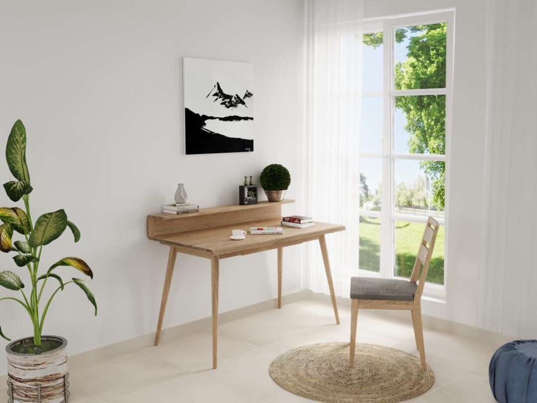 Unique Computer Desk, Solid Oak Modern Writing Desk, Wooden ...