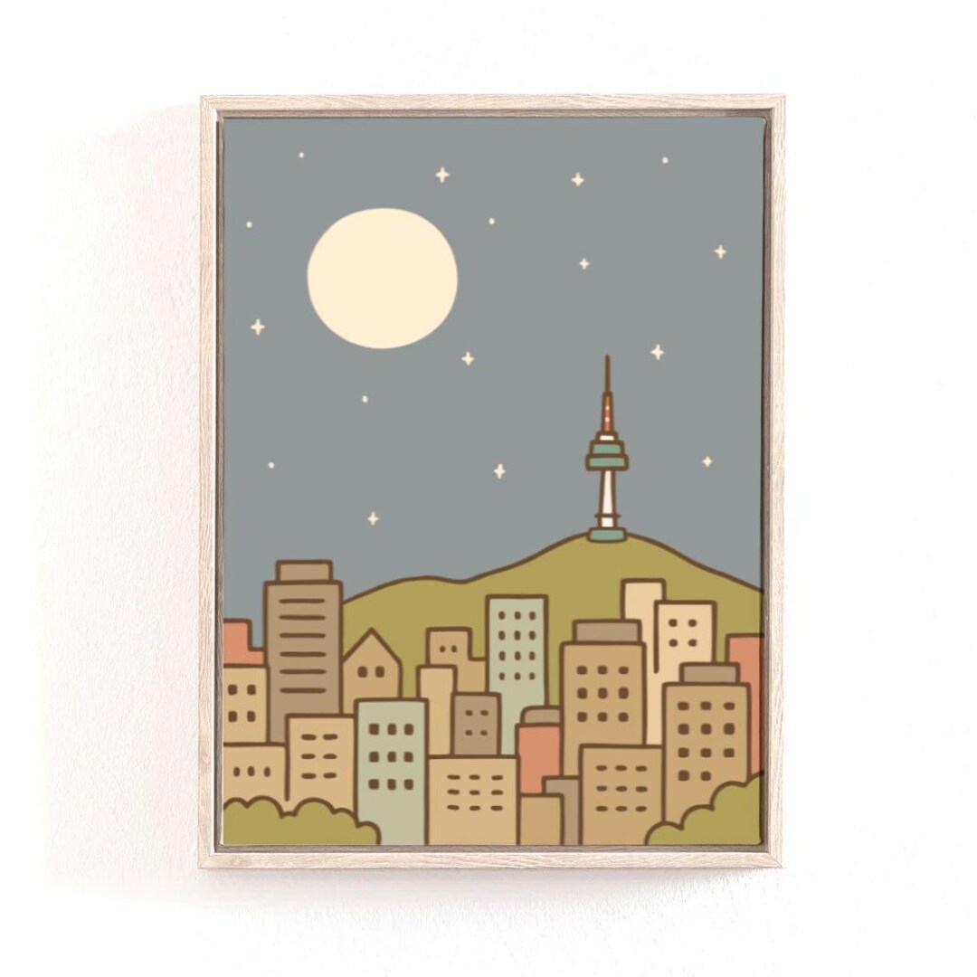 Printable Night Seoul City Namsan Tower Kids Room | Korean Nursery ...