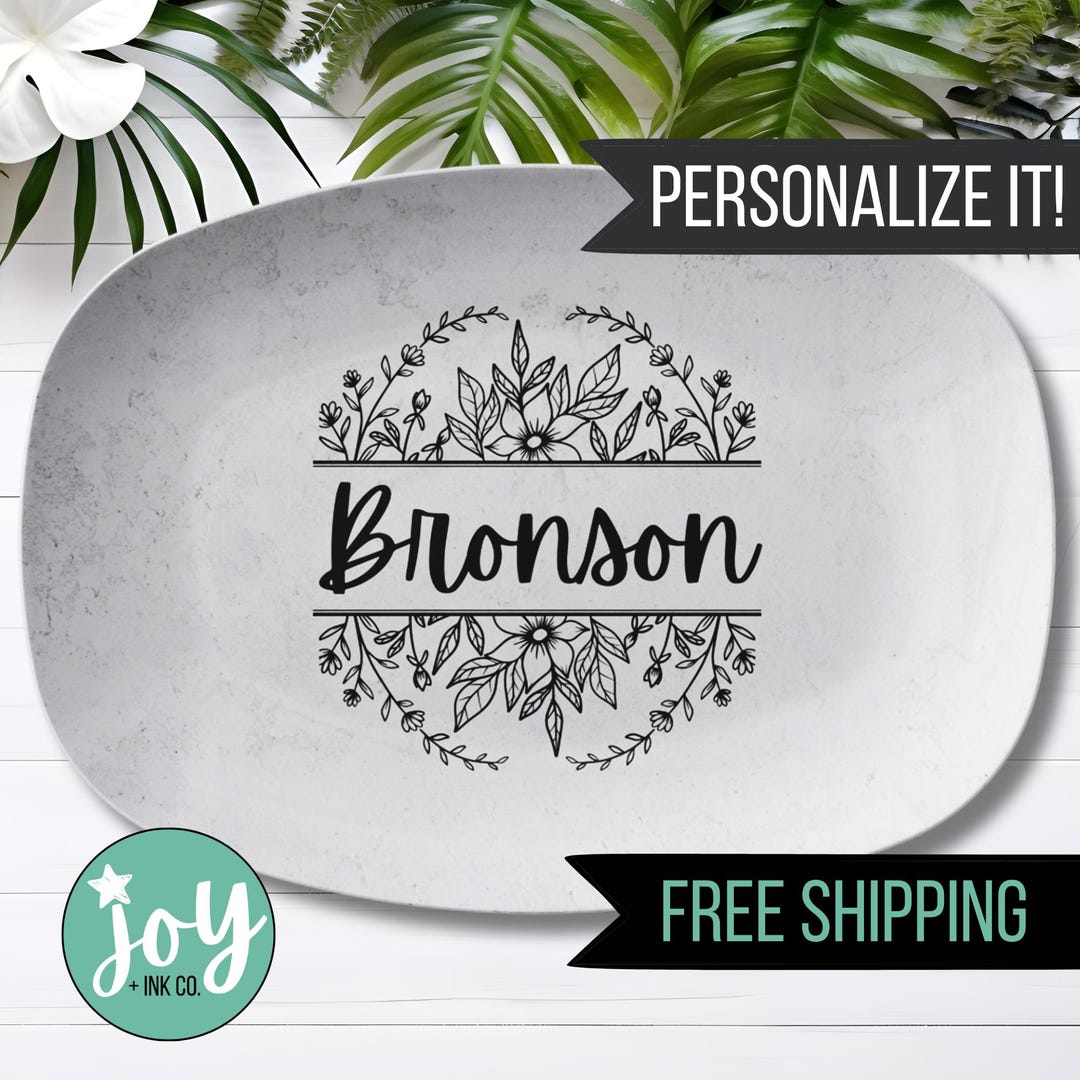 Custom Faux Stone Monogram Platter With Elegant Floral Design ...