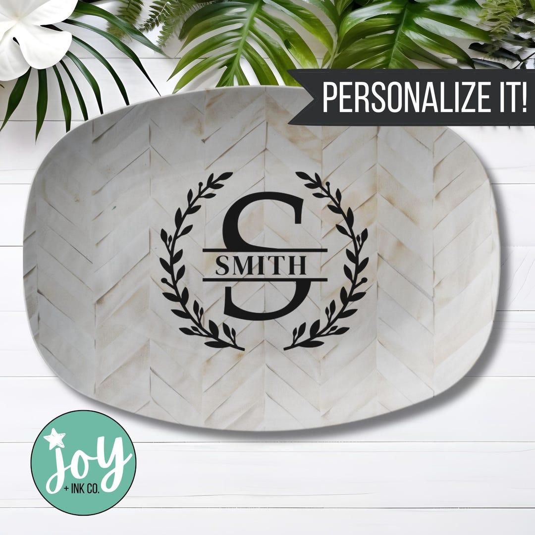 Custom Light Wood Chevron Monogram Platter - Personalized Engagement ...