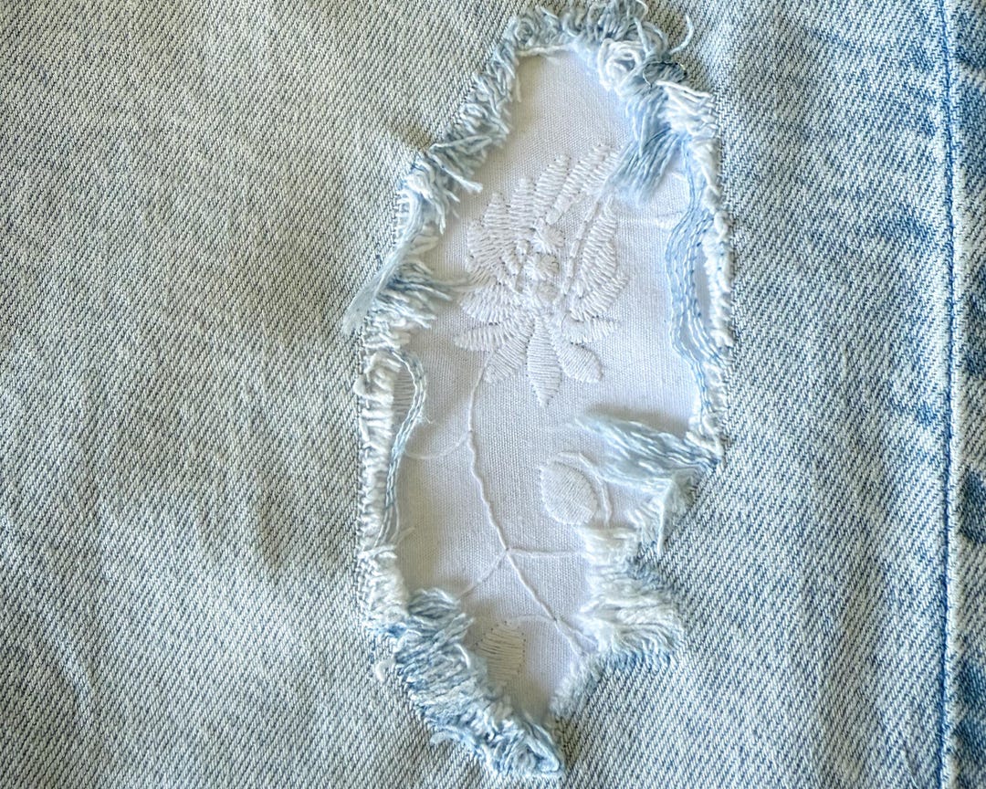 Embroidered White Cotton Reverse Repair Patch, Iron on Jeans Patch ...