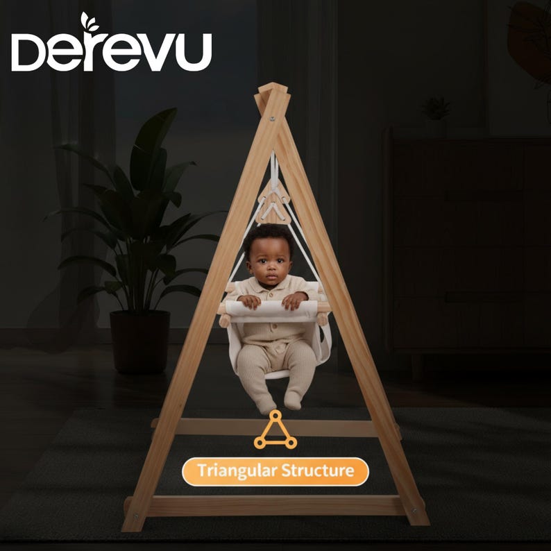 Baby Swing Set With Folding Wooden Frame Stand Indoor/outdoor Toddler ...