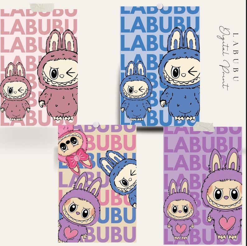 Labubu Digital Art Print Set | Pastel Wall Art Bundle | Instant ...