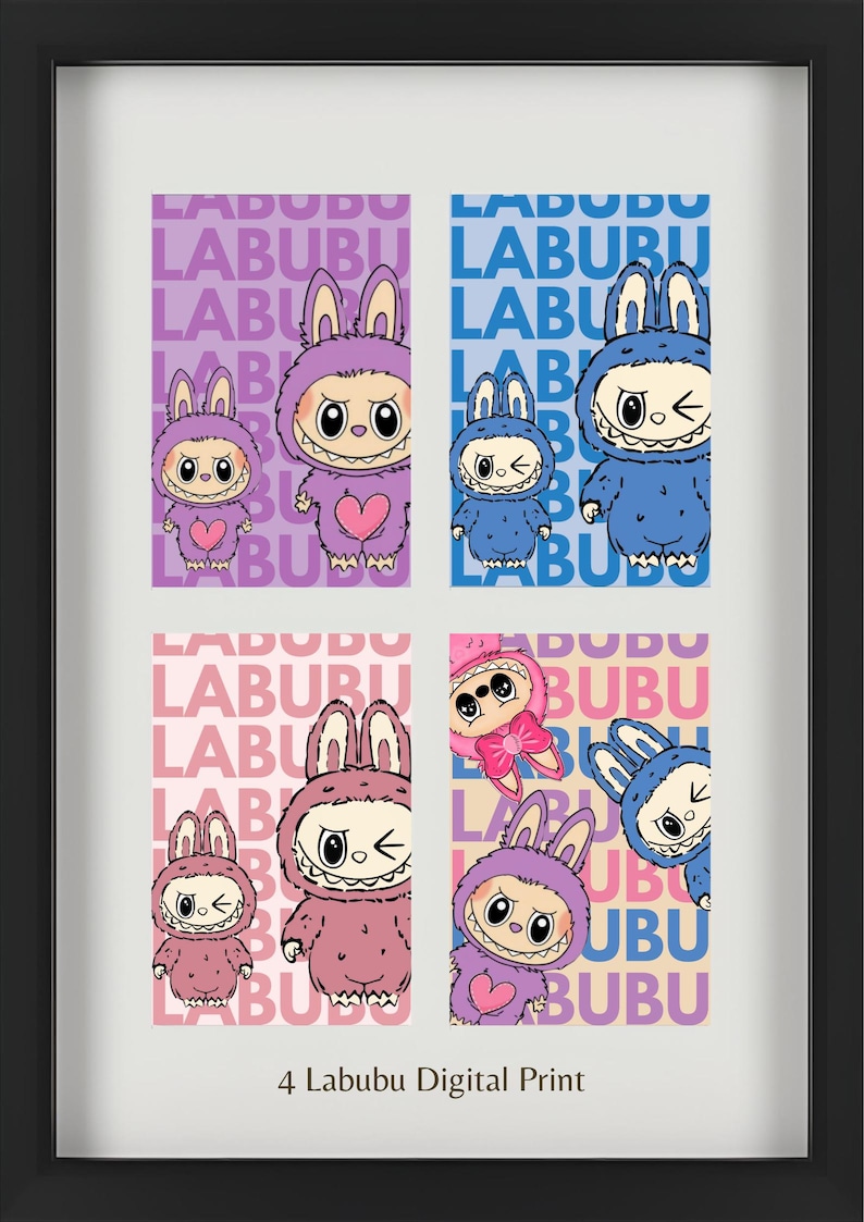 Labubu Digital Art Print Set | Pastel Wall Art Bundle | Instant ...