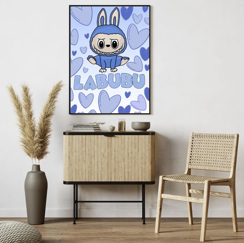 Pink, Purple and Blue Heart Labubu Poster, Modern, Perfect for Bedroom ...