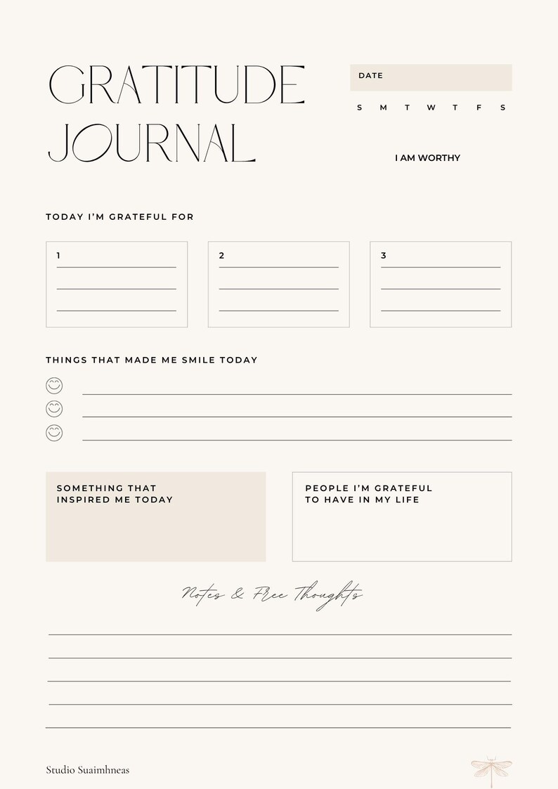 Printable Gratitude Journal Page - Minimalist Daily Reflection PDF - Etsy