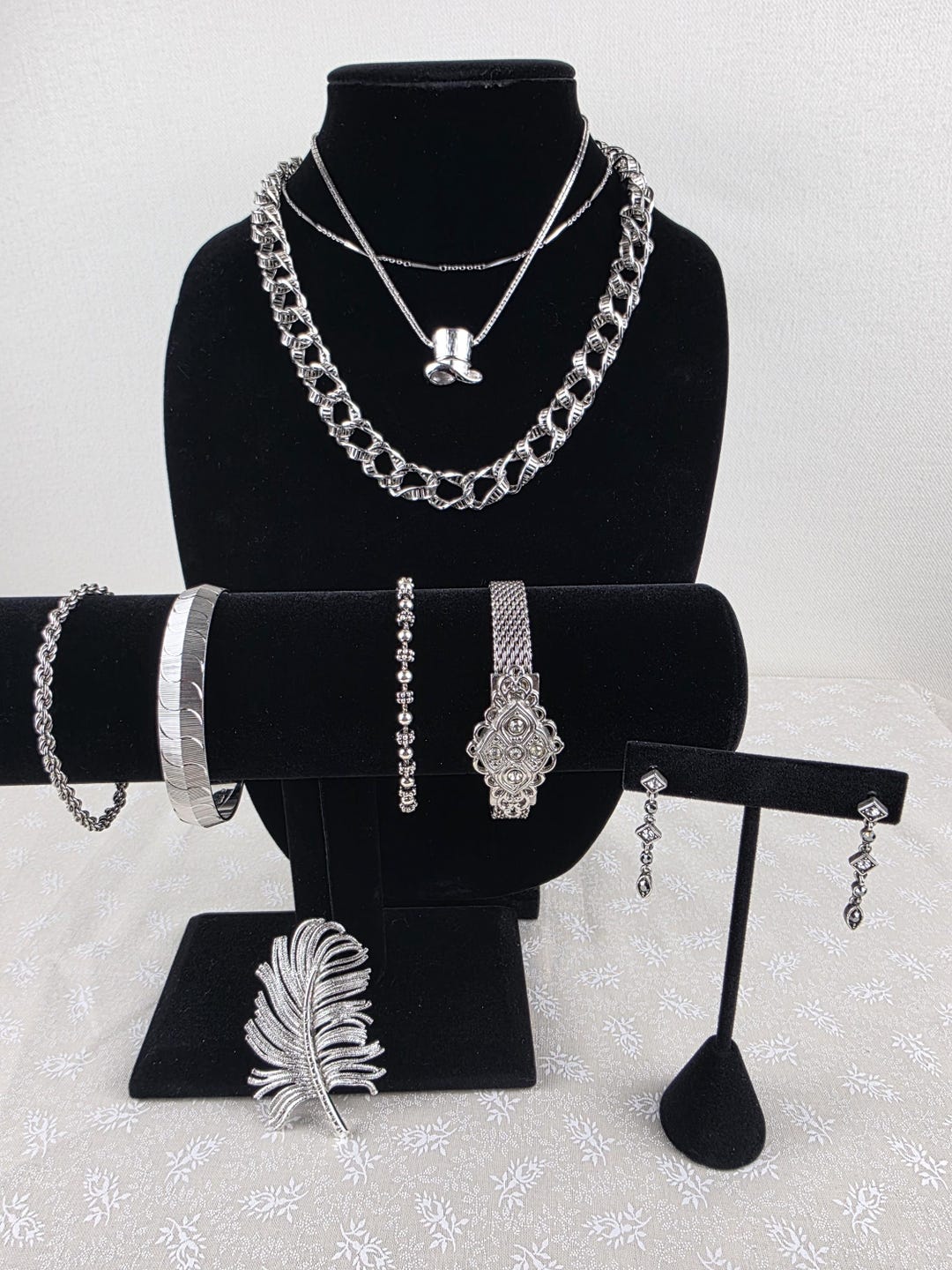 10pc Vintage Monet Napier Trifari and Marvella Silver Tone Jewelry Lot ...