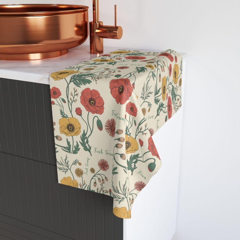 Subtle F*ck Trump Hand Towel, Floral Kitchen Towel, Anti Trump Flowers ...
