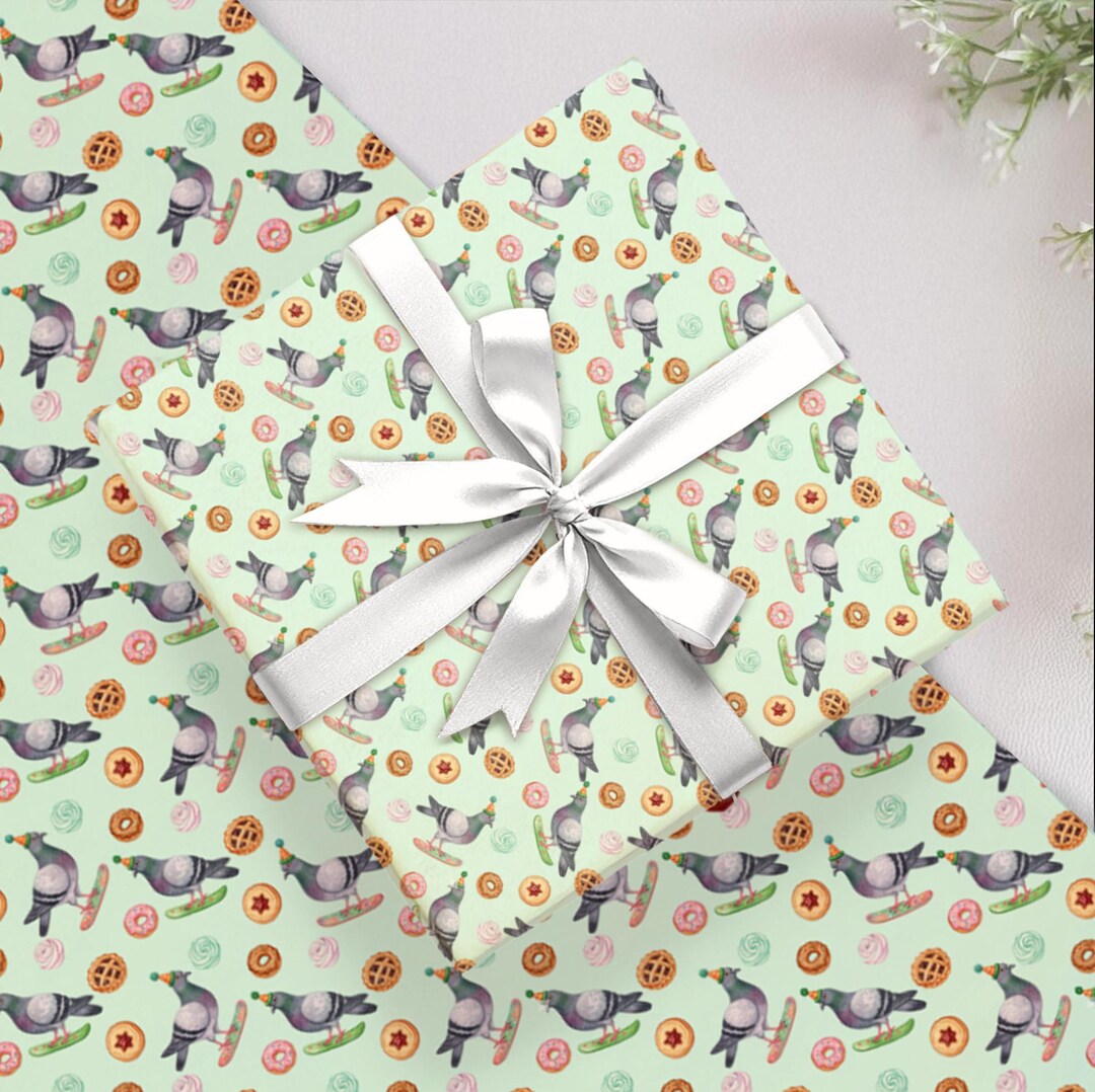 Pigeons Biscuits Wrapping Paper, Hand-illustrated Gift Wrapping, Quirky ...