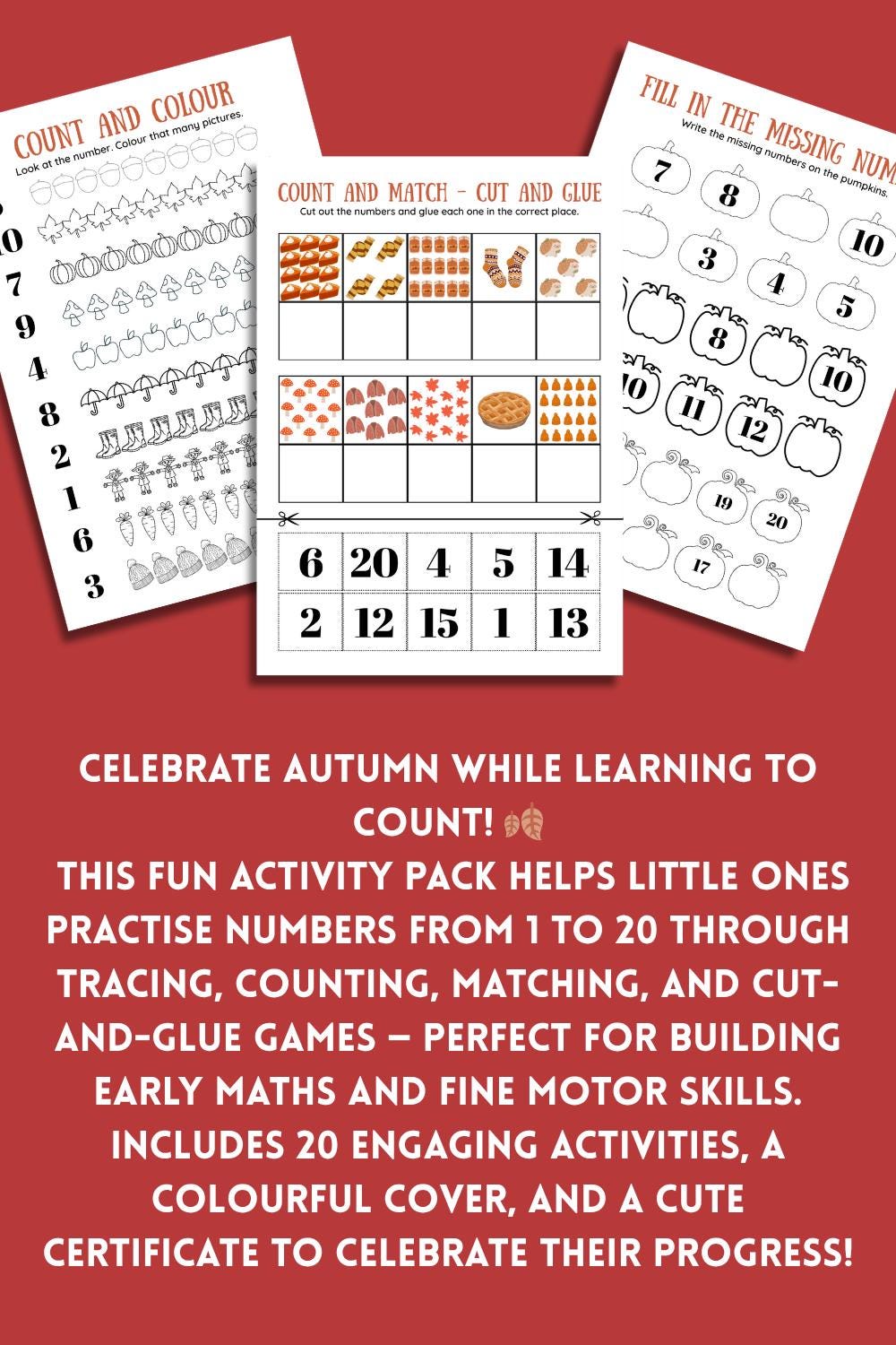 Autumn Counting Pack 1–20 | Toddler Number Activities | Fall Maths ...