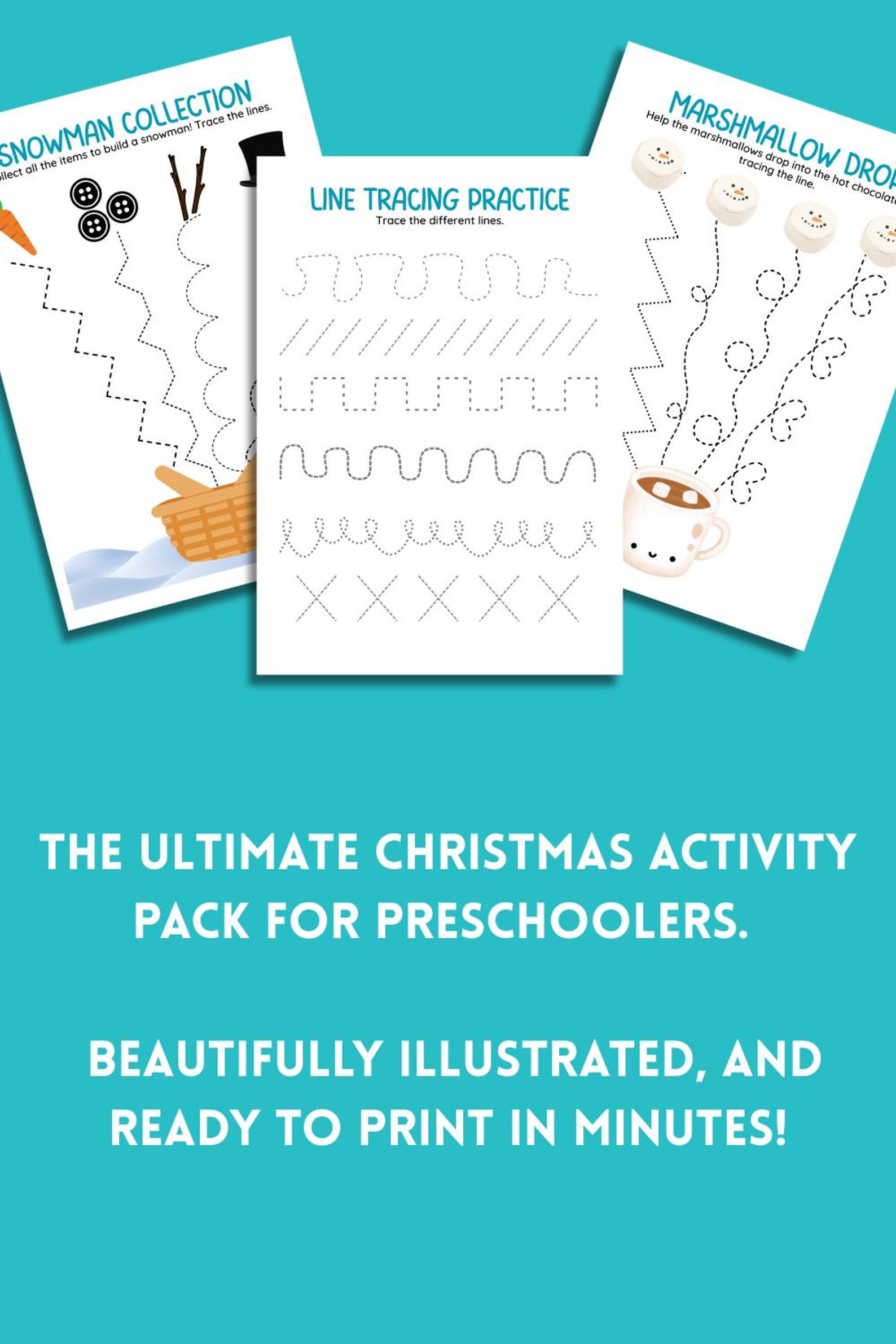 Winter Pre-writing Pack Preschool, 50 Printable Tracing Activities Ages ...