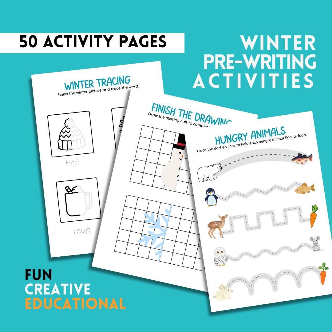 Winter Pre-writing Pack Preschool, 50 Printable Tracing Activities Ages ...