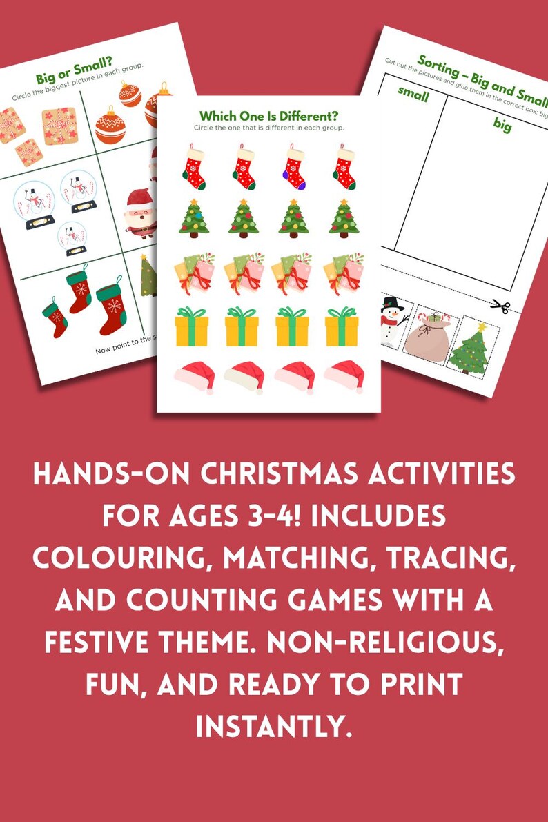 Christmas Preschool Activity Pack Ages 3-4, 50 Pages, Colouring, Mazes ...
