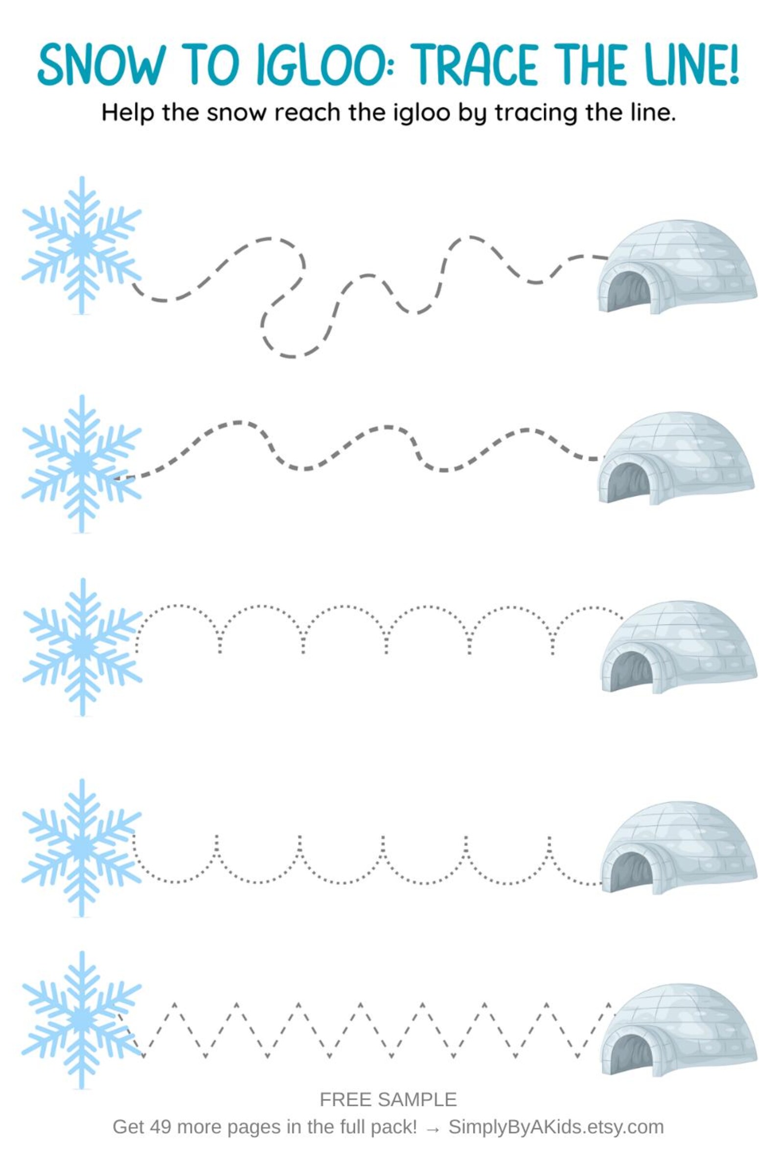 Winter Pre-writing Pack Preschool, 50 Printable Tracing Activities Ages ...