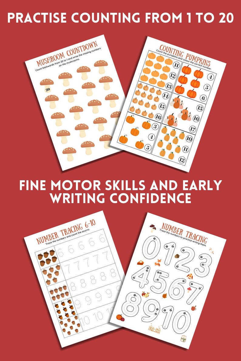 Autumn Counting Pack 1–20 | Toddler Number Activities | Fall Maths ...