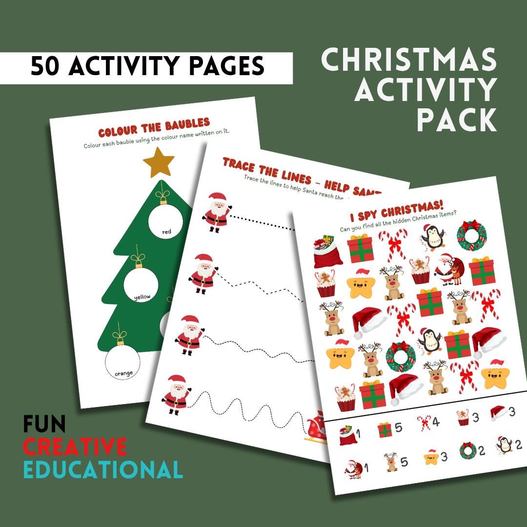 Christmas Activity Pack for Toddlers Ages 2–3 | 50 Printable Worksheets ...