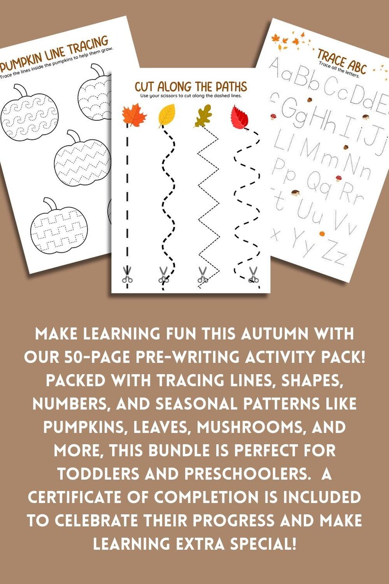 Autumn Tracing Worksheets: Fine Motor Skills Activity Pack (digital ...