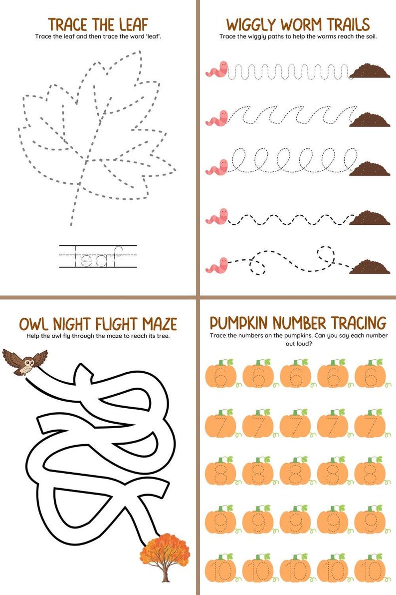 Autumn Tracing Worksheets: Fine Motor Skills Activity Pack (digital ...