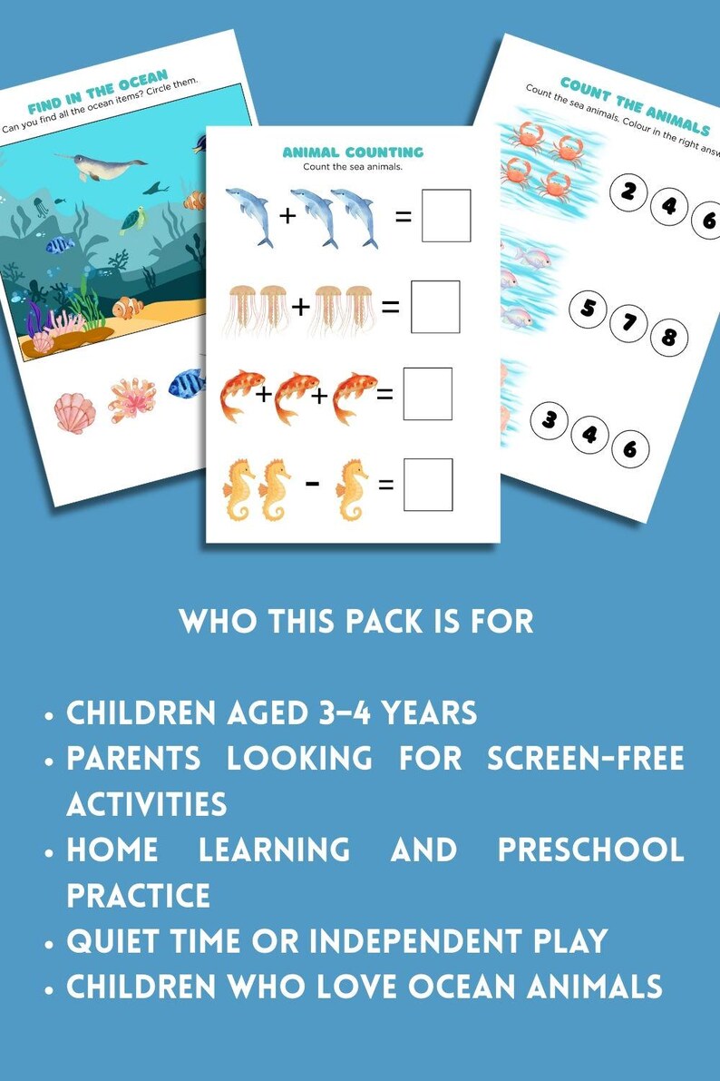 Ocean Activity Pack for Toddlers, Preschool Busy Book Printable, Sea ...