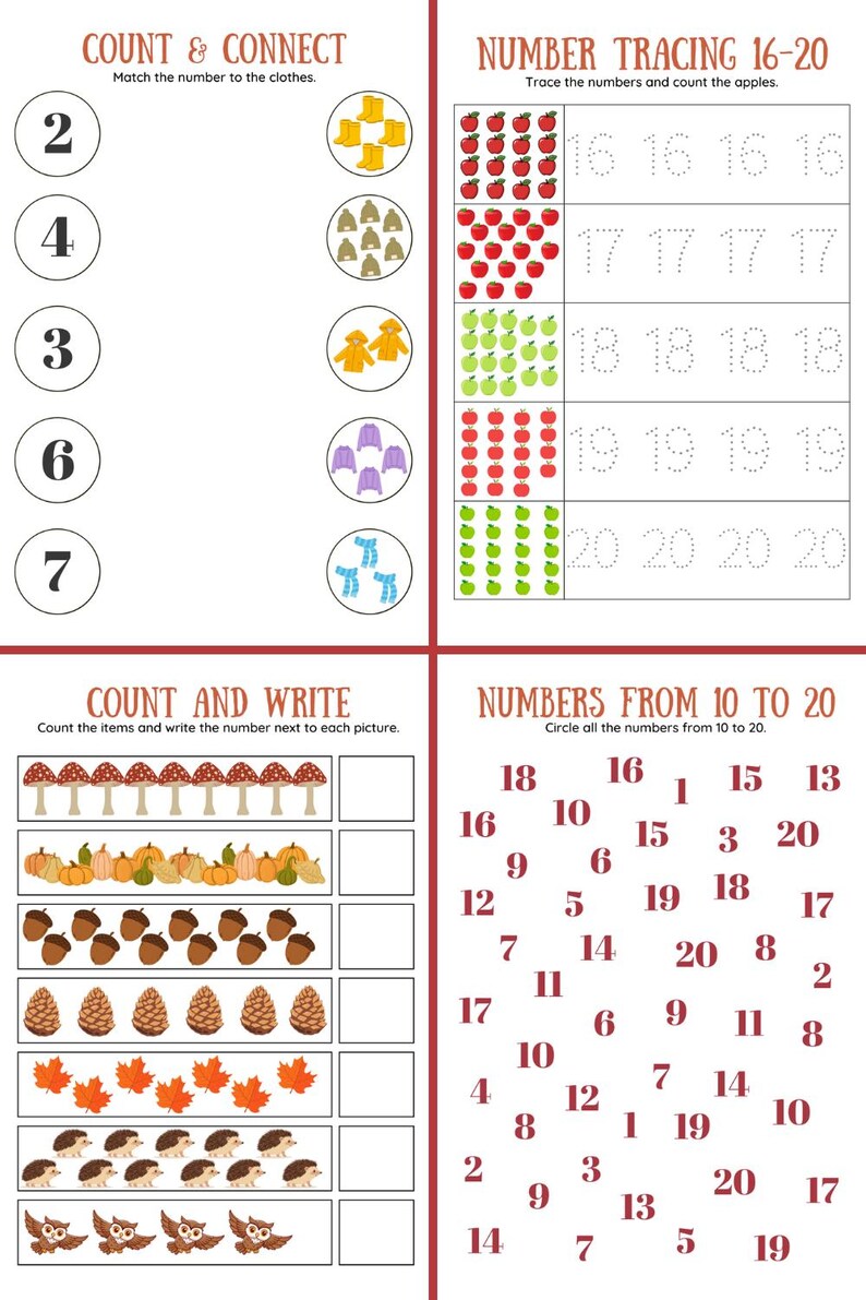 Autumn Counting Pack 1–20 | Toddler Number Activities | Fall Maths ...