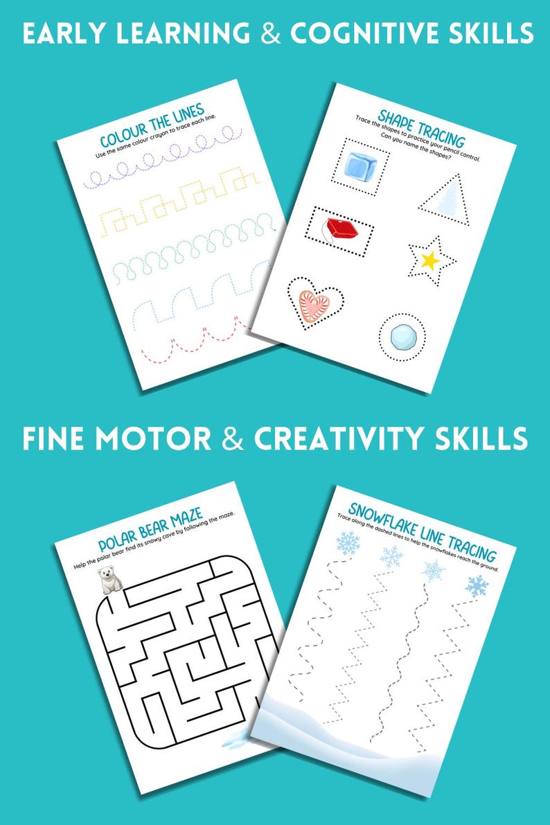 Winter Pre-writing Pack Preschool, 50 Printable Tracing Activities Ages ...