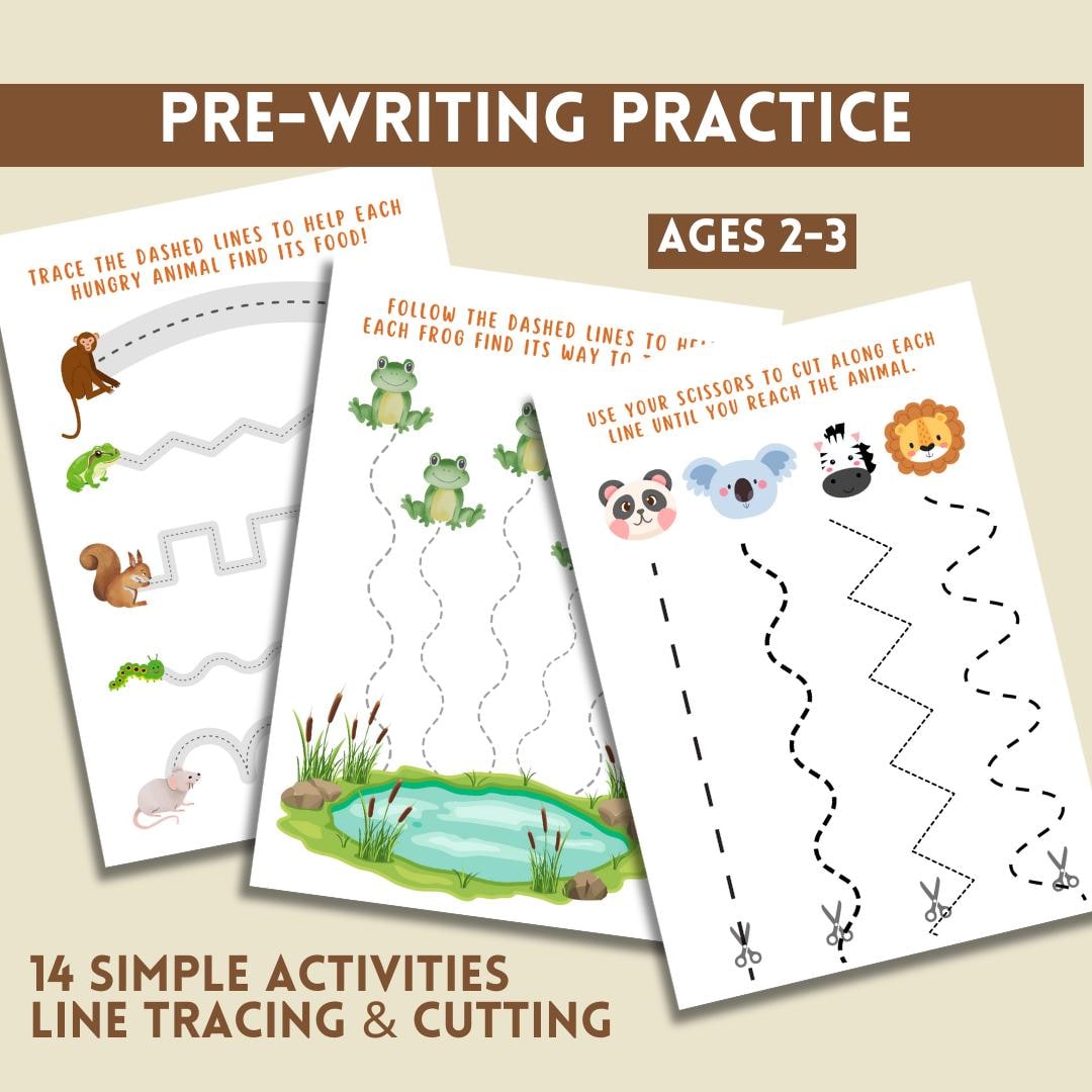 Toddler Pre-writing Practice | Scissor Skills, Line Tracing (PDF ...