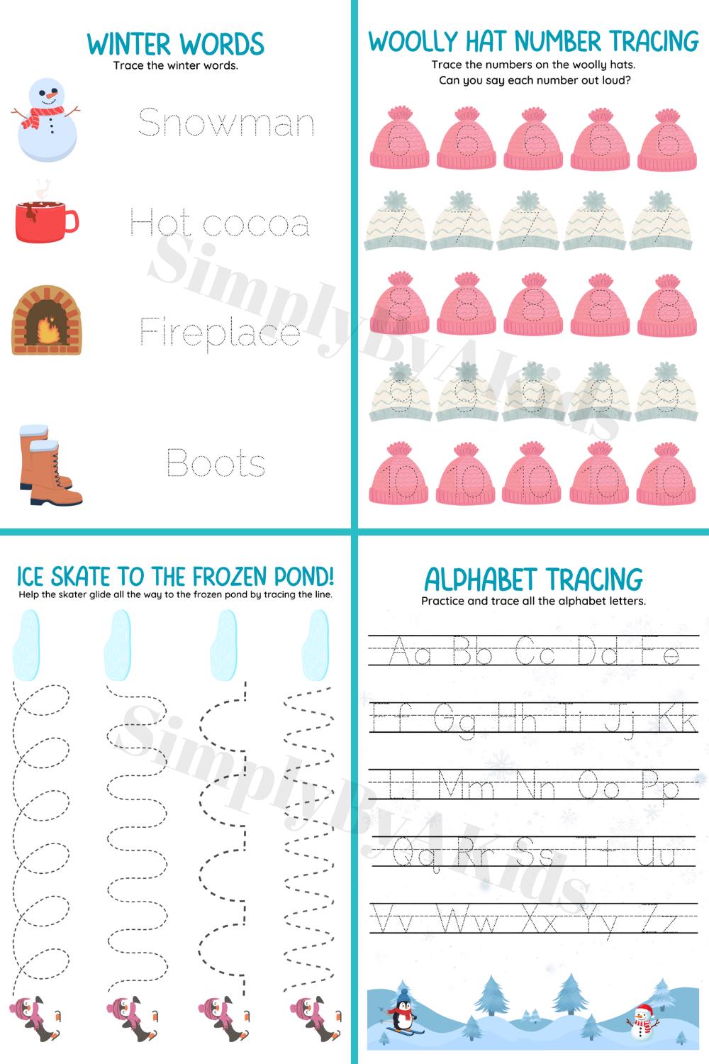 Winter Pre-writing Pack Preschool, 50 Printable Tracing Activities Ages ...