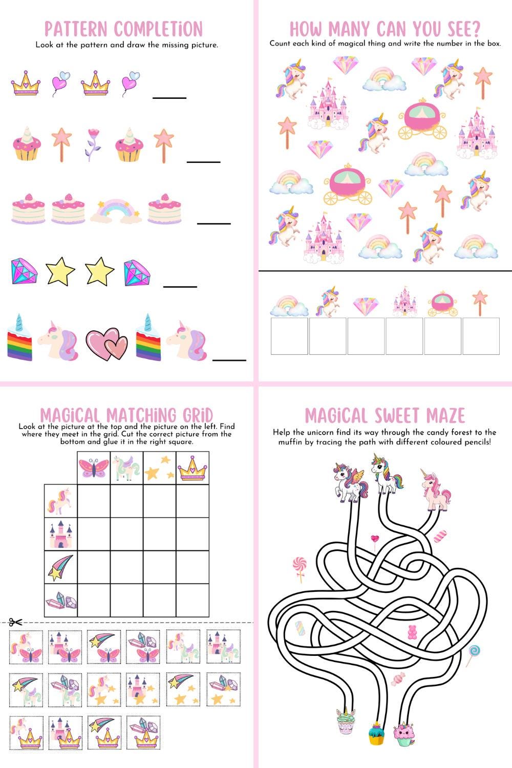 Magical Unicorn Fantasy Printable Pack 25 Activities Ages 3-5 - Etsy
