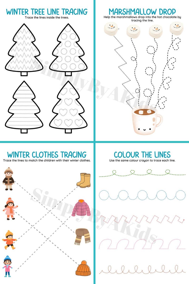 Winter Pre-writing Pack Preschool, 50 Printable Tracing Activities Ages ...