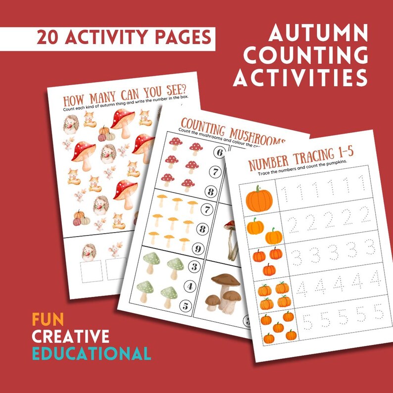 Autumn Counting Pack 1–20 | Toddler Number Activities | Fall Maths ...