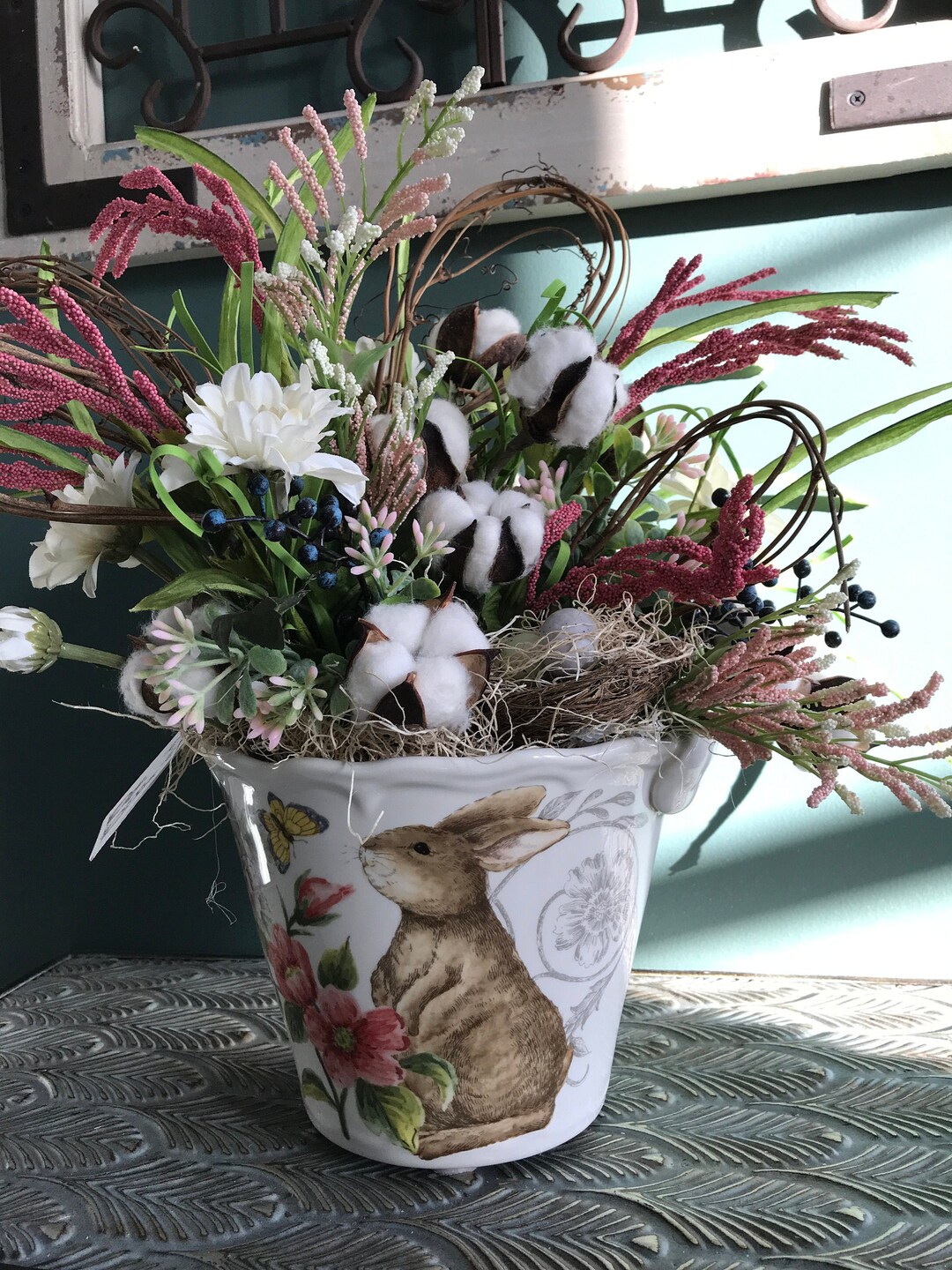 Farmhouse Easter Floral Arrangement, Easter Centerpiece, Wispy Grasses ...