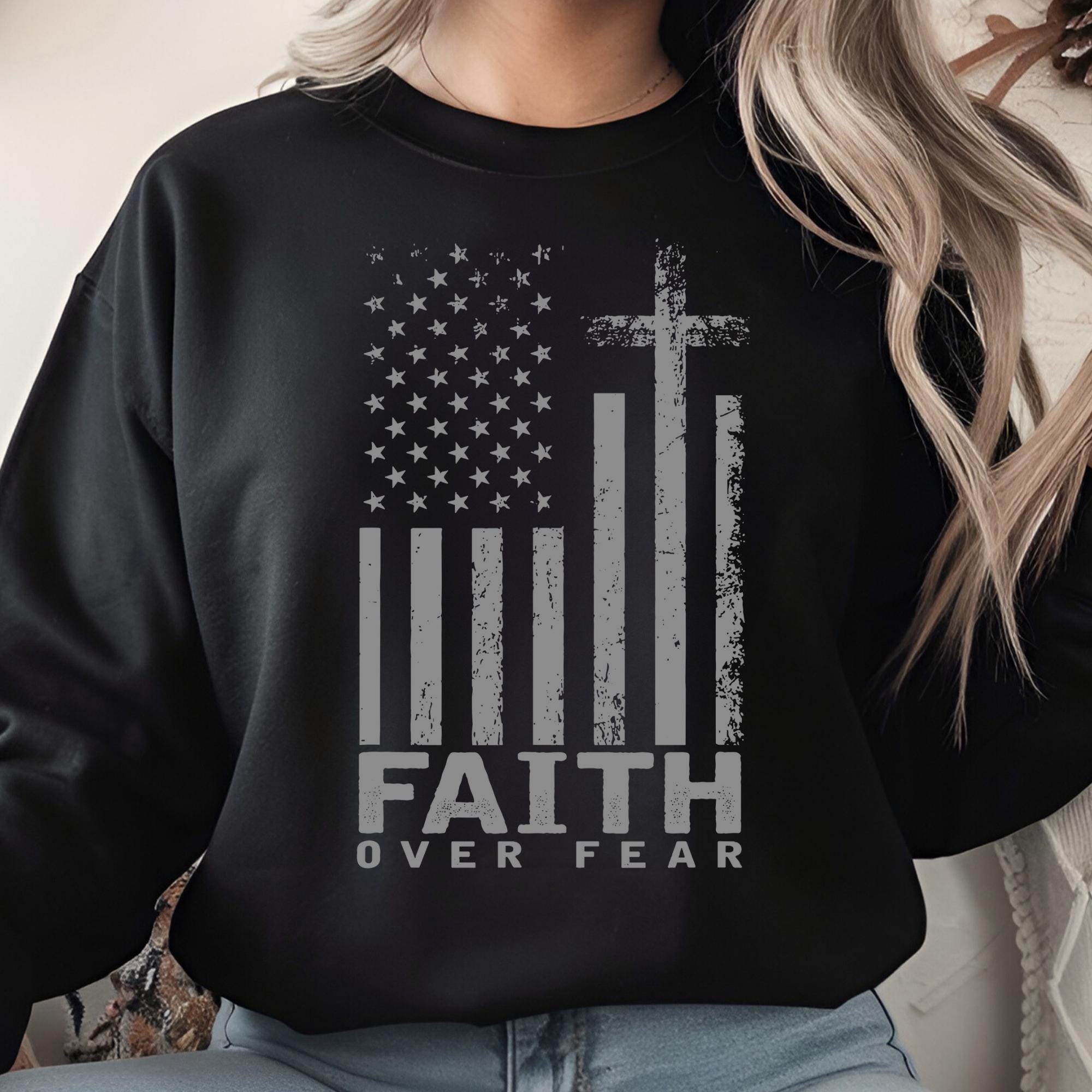 Faith Over Fear PNG, Christian Cross Flag Design, Religious Sublimation ...