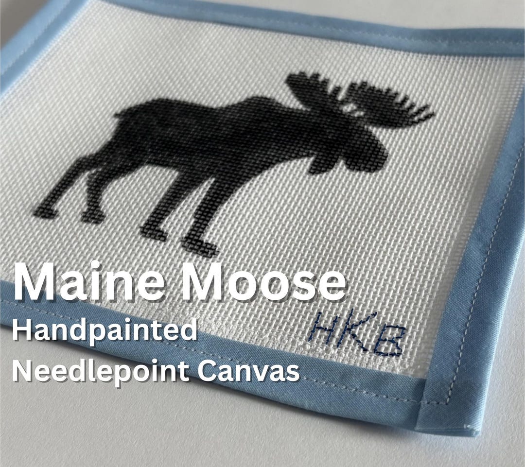 Maine Moose Needlepoint Canvas – Handpainted Silhouette Design, 100% ...