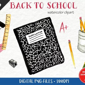 Watercolor School Clipart Set: Hand-painted PNG Graphics (digital ...