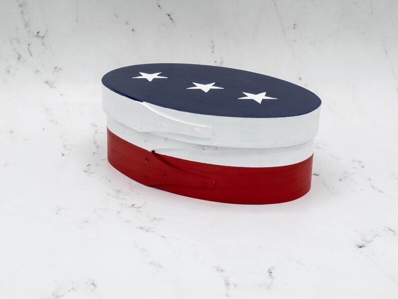 Shaker Box Red White and Blue Storage Box Wooden Box Oval - Etsy