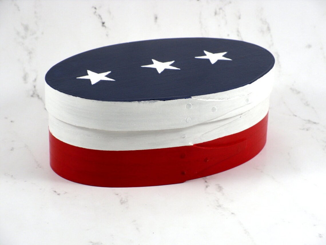 Shaker Box Red White and Blue Storage Box Wooden Box Oval | Etsy