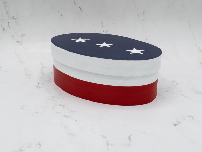Shaker Box Red White and Blue Storage Box Wooden Box Oval - Etsy
