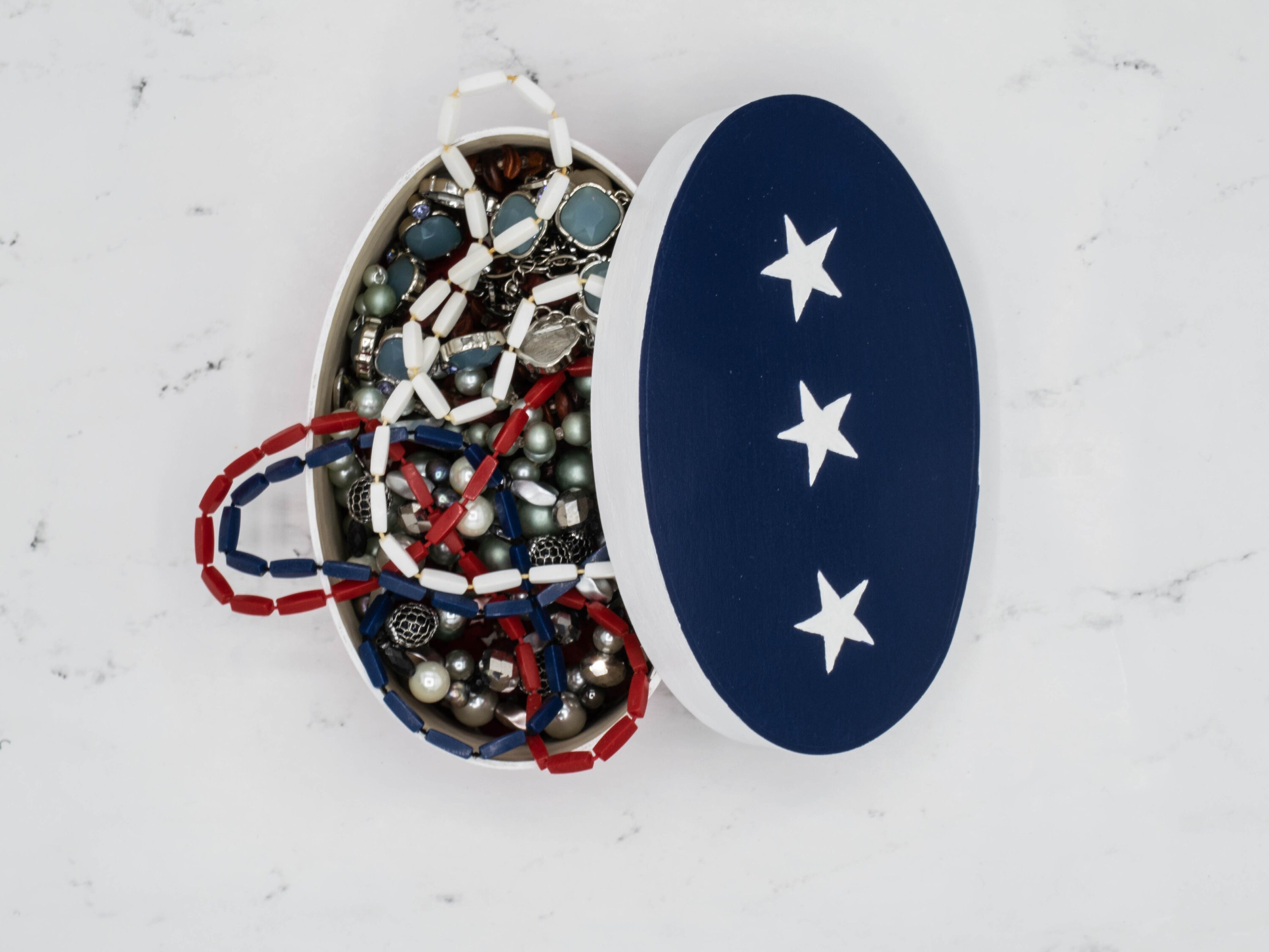 Shaker Box Red White and Blue Storage Box Wooden Box Oval - Etsy