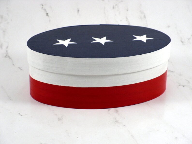 Shaker Box Red White and Blue Storage Box Wooden Box Oval | Etsy