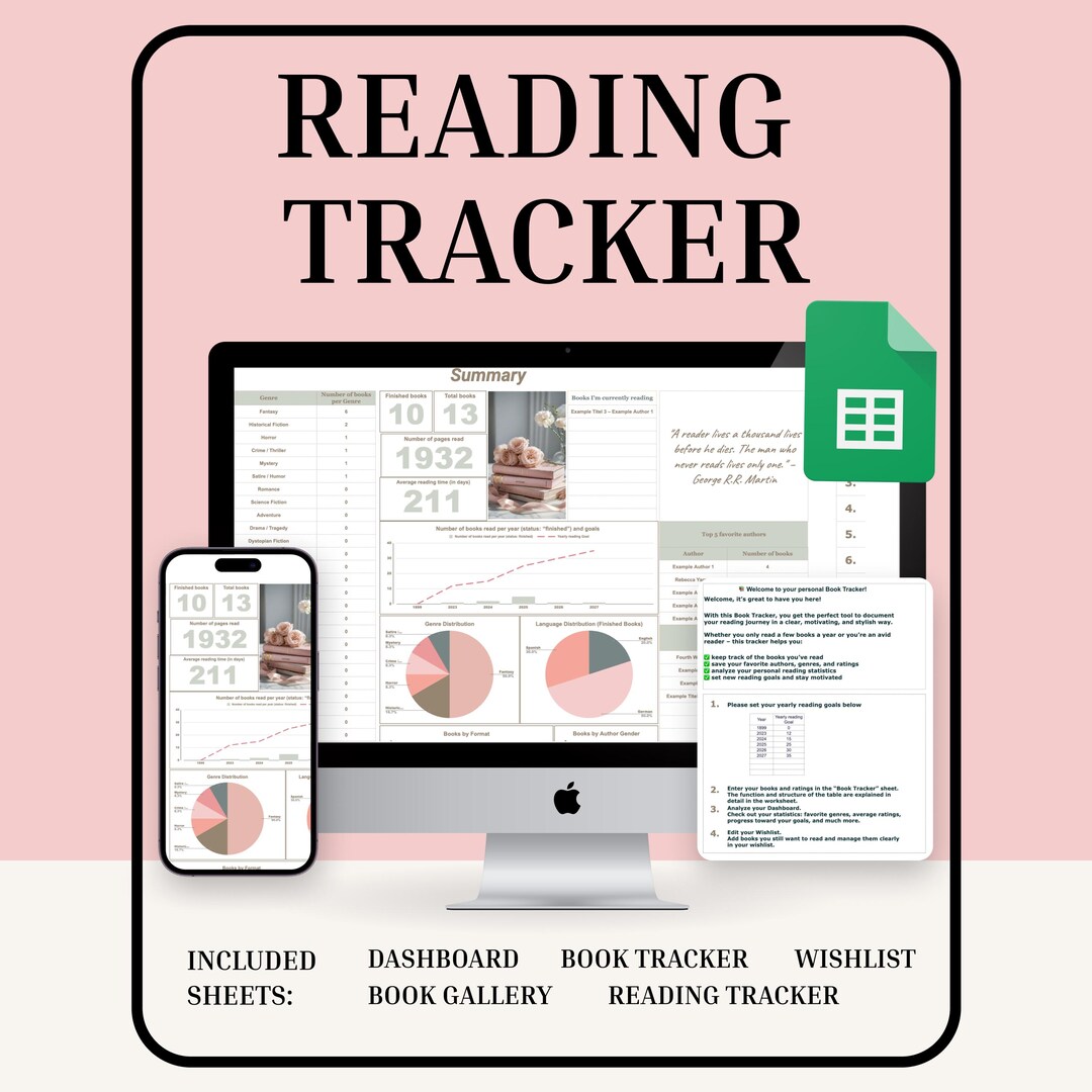 Digital Book Tracker | Reading Journal Spreadsheet for Google Sheets ...