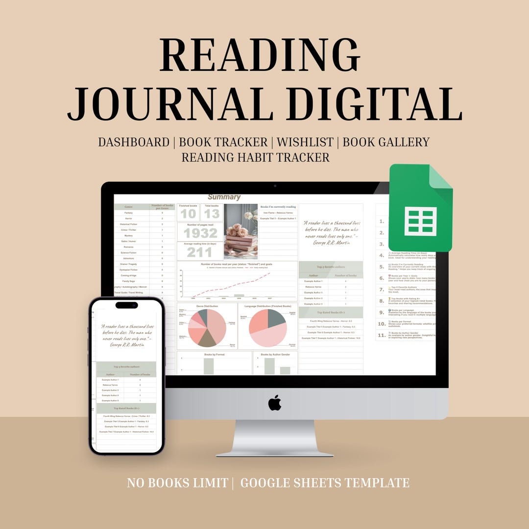 Digital Reading Journal Google Sheets | Book Tracker & Reading Log ...