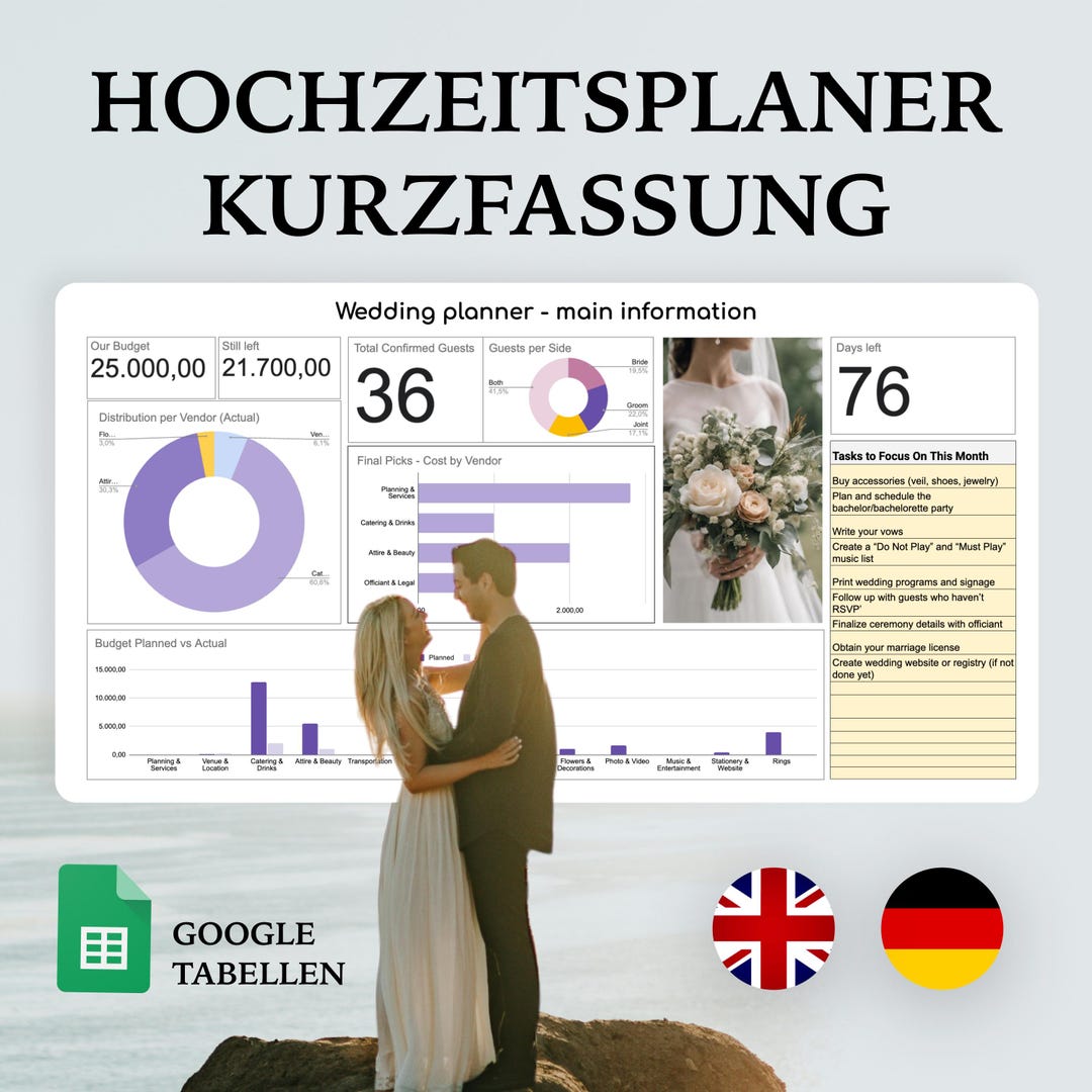 Hochzeitsplaner Deutsch Google Sheets | All-in-one Hochzeits-organizer ...