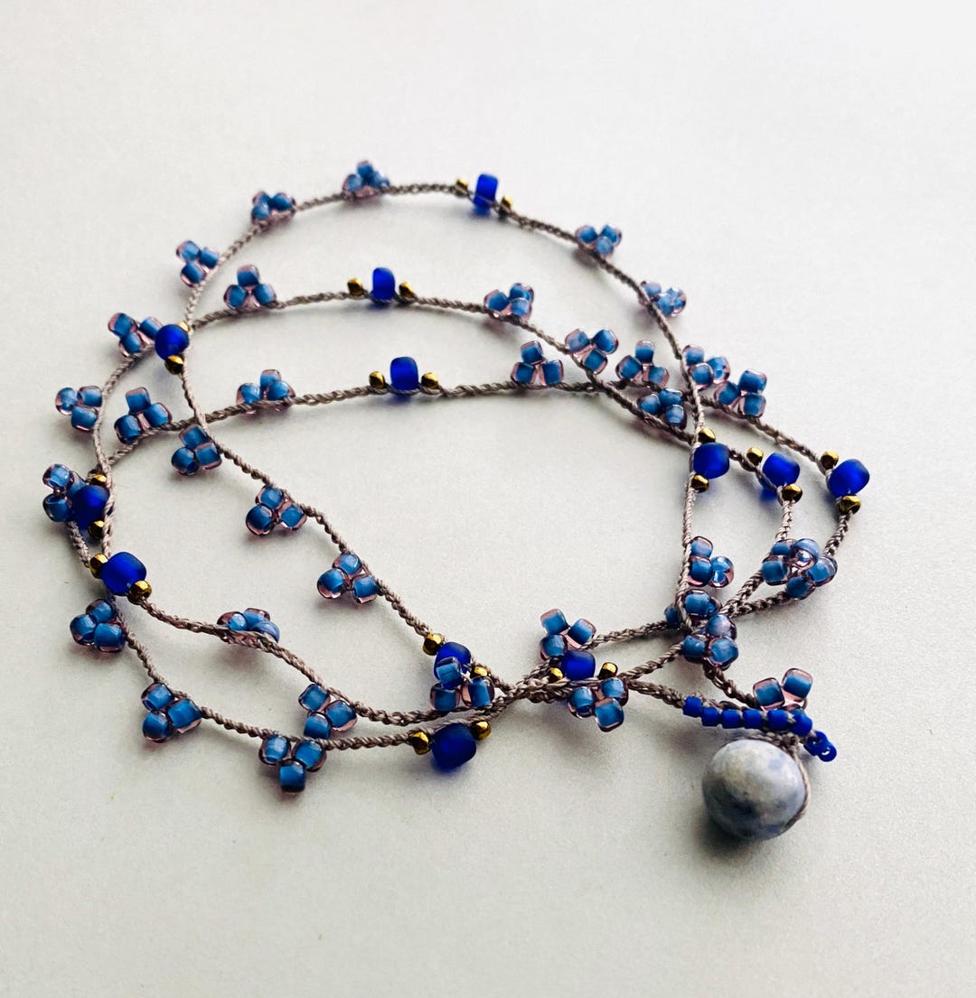 Midnight Blue Crochet Layering Necklace, Boho Jewelry, Spring Fashion ...